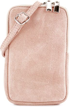modamoda.de T197 - ital. Leder Umh&auml;ngetasche Handytasche Klein, Farbe:Rosabeige/Wildleder