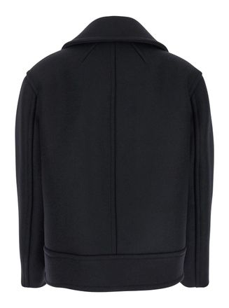 Saint Laurent Womens Black Double-Breasted Wool Coat