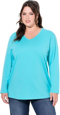 Ulla Popken Damen Shirt, V-Ausschnitt, Relaxed, Langarm Tunika-Shirt, Tiefes Aqua, 42-44 EU