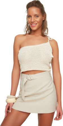 Trendyol Trendyol Damen Linen Textured Belt Detailed Skirt, Beige, 40 EU