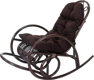 Hhg Fauteuil à bascule HHG-648, rocking-chair, fauteuil en rotin, marron, coussin marron