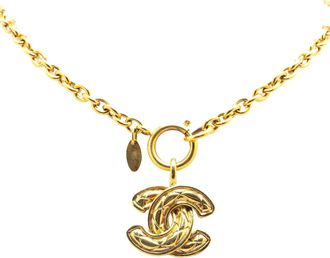 Chanel Halskette - Gold Plated CC Quilted Pendant Necklace - Gr. unisize - in Gold - f&uuml;r Damen