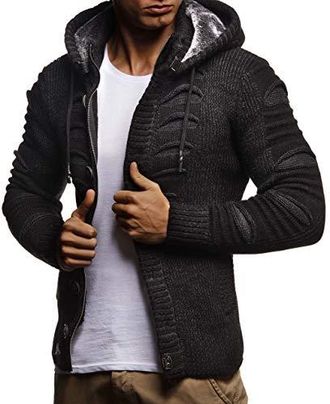 LEIF NELSON LN5605 - Cardigan en tricot à capuche pour homme - Élégante veste de loisirs - Coupe ajustée, charbon, XXL