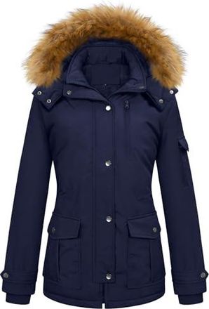 Heekpek Manteau Femme Hiver Chic Vestes à Capuche en Fausse Fourrure Blouson Chaude Doublée en Polaire Manteaux à Manches Longues pour Dames Parka Imperméable