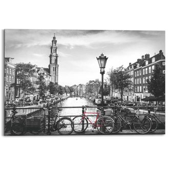 Reinders Wandbild, Die Grachten von Amsterdam, Wohnzimmer, Bilder, Wanddeko, Room Decor, MDF, Schwarz-Wei&szlig;, 60 x 90