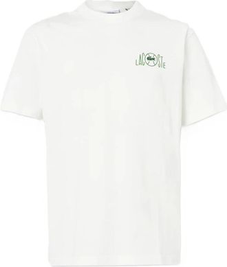 Lacoste Homme, Tops, Blanc, Taille: S T-shirt en coton avec imprim&eacute;