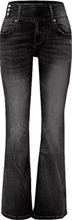 Generico Jean à patte Femme Élégant Jeans Femme Taille Haute Flare Baggy Pantalon avec poches Basic Pantalon Denim Confortable Élégant Pantalon Fille Adolescen