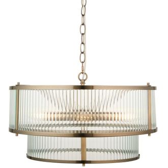 Endon Lighting Ridgeton Suspension cylindrique en laiton antique et verre transparent stri&eacute;, 5 ampoules E14