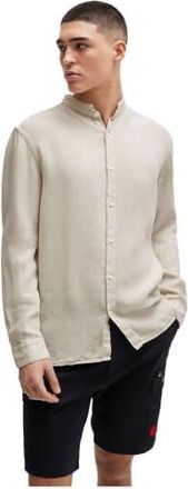 HUGO BOSS Hommes Elvory Chemise Slim en Lin à col Mao