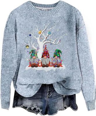 Generic Pull Femme de Noel,Chemisier pour Femme imprimé Joyeux Noël, col Rond, Sweat-Shirt à col Rond, Haut Confortable à Manches Longues, Chemise dentraîneme