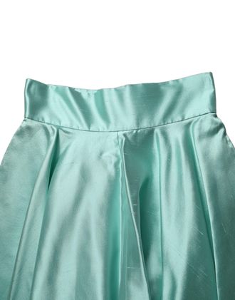Dolce & Gabbana Womens Green Satin High-Waisted Pleated A-Line Midi Skirt Silk