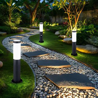 Globo Lighting Au&szlig;enlampe Au&szlig;enleuchte Stehlampe Pollerleuchte Gartenlampe Wegeleuchte Garten, Bewegungsmelder IP44, Edelstahl anthrazit opal, E27 Fassungen, 3er Set