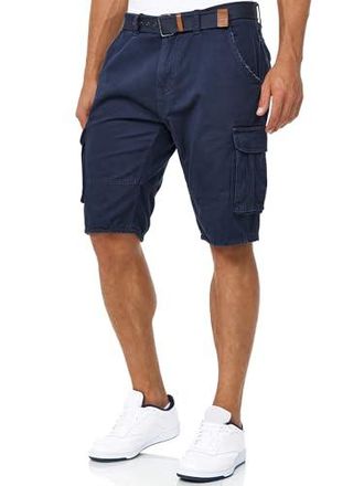 Indicode Hommes Monroe Cargo Shorts | Pantalon Court Cargo avec Ceinture Navy 3XL
