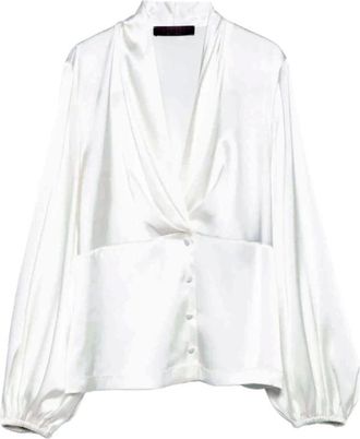 D.exterior Femme, Blouses et Chemises, Blanc, Taille: 42 FR Chemisier Blanc à Col en V Plissé