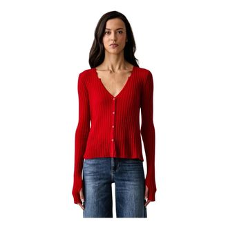 Pinko Pinko - Cardigan ajust&eacute; &agrave; col en V - Femme - Pulls - Rouge - Taille: 42 FR