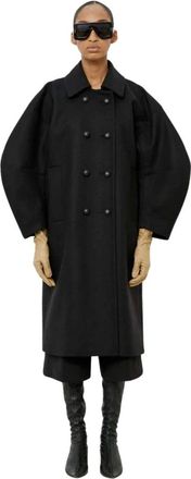 Meimeij Femme, Manteaux, Noir, Taille: 38 FR Cappotto lungo doppiopetto foderato maniche sagomate