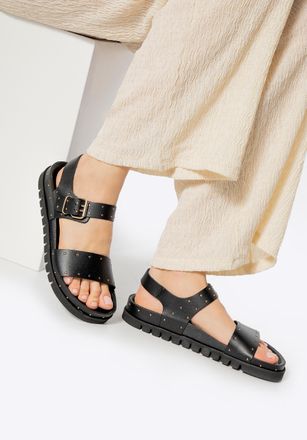 Wittchen Damen-Ledersandalen mit Nieten, Schwarz, Naturleder