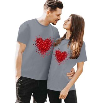 Generic T-shirt d&eacute;contract&eacute; &agrave; col rond pour la Saint-Valentin 2026 | Haut &agrave; manches courtes pour plus de confort et de style, gris, S