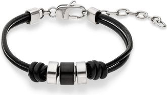 s.Oliver Herren Bracelet - Armband aus Echtleder - Silber - Ankerkette verstellbar bis 22 cm - wasserfest & hautfreundlich