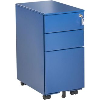 Beliani Armoire de Rangement Moderne pour Bureau 3 Tiroirs sur Roulettes avec Serrure à Clé Métal Bleu Bolsena