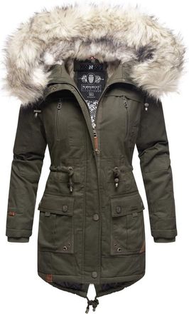 Navahoo Premium Damen Winter Jacke Parka Mantel Winterjacke warm Kunstfell B805 [B805-Honigf-Olive-Gr.XS]