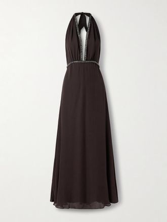 Johanna Ortiz New Destiny Maxikleid Aus Seiden-georgette Mit Kristallen - Braun