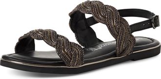 Marco Tozzi Damen Sandalen flach aus Leder Geflochtene Riemen, Schwarz (Black Comb), 37 EU