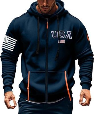 Generic Sweat &agrave; capuche Usa pour homme et homme avec fermeture &eacute;clair int&eacute;grale - Sweat &agrave; capuche tactique militaire &agrave; manches longues en polaire - Sweat carg