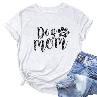 Generic T-shirt pour femme avec imprim&eacute; - T-shirt mignon &agrave; manches courtes pour maman et chien, Blanc., XXL