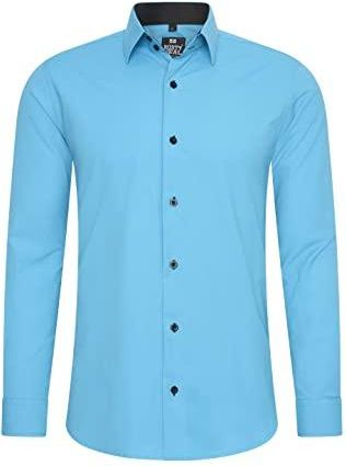 Rusty Neal Chemise pour homme - Coupe ajustée - Manches longues - Stretch - Contraste - Chemise daffaires, de loisirs, Turquoise., XXXXXXL