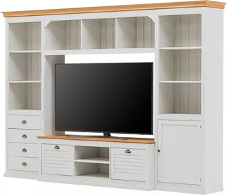 Ridgevalley home24 TV-Wand Soller&ouml;n I Massivholz Pinie, lackiert R&uuml;ck-, Seitenw&auml;nde & Einlegeb&ouml;den: MDF Mitteldichte Holzfaserplatte, lackiert Wei&szlig;/Pinie