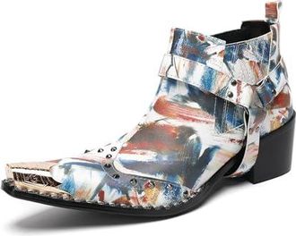 Generic Bottines Chelsea habillées pour homme - Bottes western en cuir avec bout pointu en métal pour fête, punk rock, mariage et salle de bal, multicolore, 4