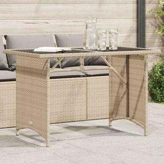 vidaXL Gartentisch mit Glasplatte Beige 110x68x70 cm Poly Rattan - Vidaxl