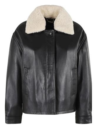 Seventy veste en cuir à col lainé - Noir