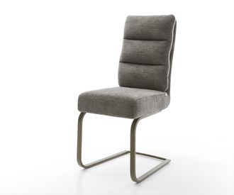 DELIFE Freischwinger Pela-Flex Boucl&eacute; Soft Schlamm Freischwinger flach Effektfinish Titan Taschenfederkern, Esszimmerst&uuml;hle