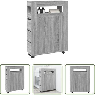 vidaXL Schrank mit Rollen - Badschrank Schmal mit Rollen Grau Sonoma Holzwerkstoff