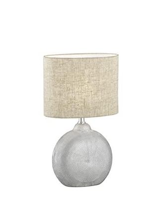 Fischer & Honsel Tischleuchte, Foro | silberfarben mit Struktur| matt| Stoffschirm| sandfarben Leinen innen wei&szlig;| L: 23,00 cm, B: 13,00 cm, H: 36,00 cm,| mit Schnursch