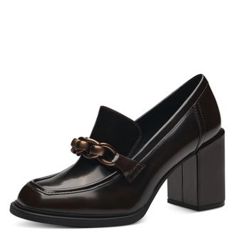Marco Tozzi Damen Loafer mit Absatz aus Kunstleder mit Kette, Braun (Cafe Brush), 37
