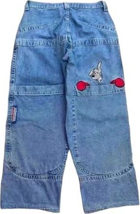 ORANDESIGNE Jeans Y2K Homme Taille Basse Printed Pants Pantalon Unisexe Pantalon Cargo Décontracté Imprimé Hippie Streetwear Z07 Bleu XXL