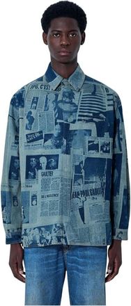 Jean Paul Gaultier Homme, Chemises, Bleu, Taille: S Chemise Imprim&eacute;e en Popeline de Coton