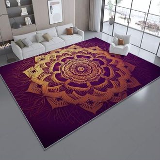 Generic Tapis de Salon Violet, Tapis de Sol imprimé Géométrique Mandala Dégradé Fleurs, décoration antidérapante pour Salon Chambre Cuisine Balcon terrasse et