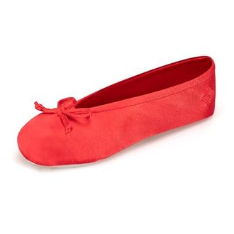 Isotoner Chaussons &eacute;lastiques en satin pour femme avec noeud doux, semelle en daim et doublure en &eacute;ponge, Sriracha, taille unique