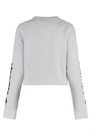 Balenciaga Womens Crew Neck Wool Double Face Sweater White