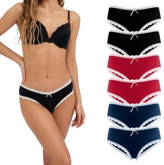 Fabio Farini Lot de 6 Culottes Hipster Shorty Femme en Coton avec Détails en Dentelle - Féminins Slips Set Lot Multicolore avec de la Dentelle Blanche XL