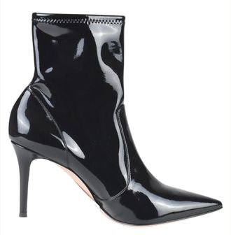 Gianvito Rossi 85mm Black Vynl Patent Ankle Boots Size 39.5