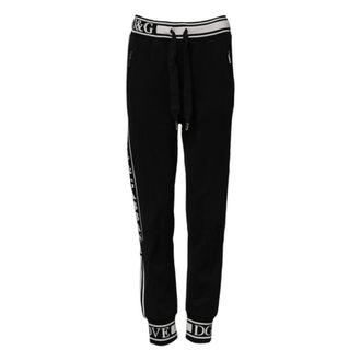 Dolce & Gabbana Femme, Pantalons, Noir, Taille: 34 FR Pantalon Jogger en Coton Noir avec Logo &agrave; la Taille