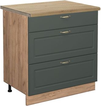 Vicco Meuble cuisine Fame-Line, Vert Or Campagne, 80 cm avec 3 tiroirs, pt Chêne