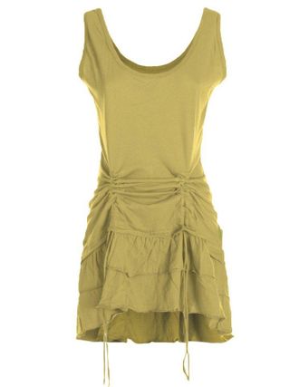 vishes Minikleid Damen Baumwolle Tr&auml;gerkleid Raffung Volant Verstellbar Boho Alternative Mode, Boho, Hippie, Ethno, Festival
