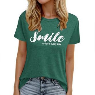 Generic T-shirt femme col en V imprim&eacute; &agrave; manches courtes en haut d&eacute;t&eacute; d&eacute;contract&eacute;, vert, 3XL