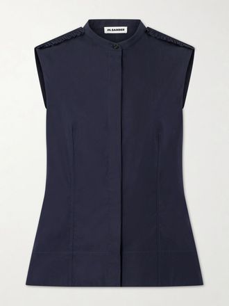 Jil Sander Oberteil Aus Baumwollpopeline Mit R&uuml;schen - Blau